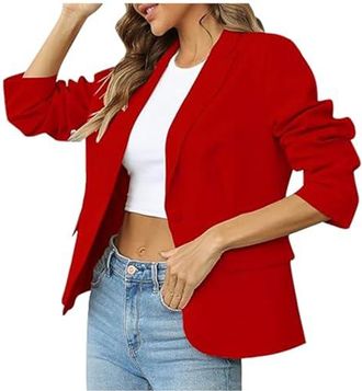 Generic 2026 Vestes pour femmes Automne et Hiver Revers Slim Fit Costume Veste Mode Poche Un Bouton Haut Formel &agrave; Manches Longues, Rouge, XXL