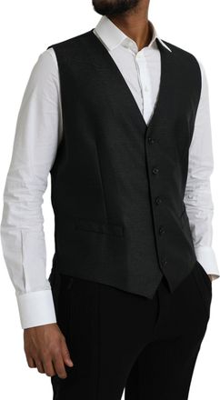 Dolce & Gabbana Mens Black Wool Waistcoat Dress Formal Vest Virgin Silk
