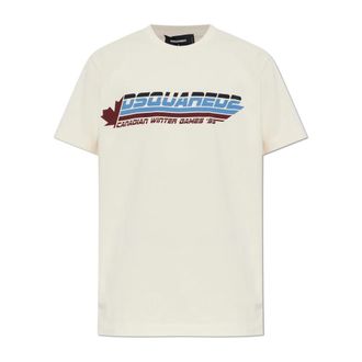 Dsquared2 Baumwoll-T-Shirt mit Print-Logo - - Tops - Herren - Beige - S