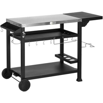 OUTSUNNY Chariot desserte barbecue plancha multi-&eacute;quipement plateau acier inox