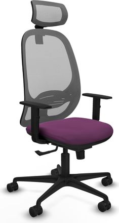 Piqueras y Crespo Gepolsterter B&uuml;rostuhl mit 1D-Armen, h&ouml;henverstellbare Lendenwirbelst&uuml;tze und Kopfteil, h&ouml;henverstellbar und neigbar, Grau/Violett