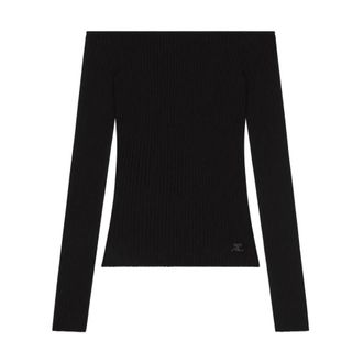 Courr&egrave;ges Rippstrick Off Shoulder Top - - Knitwear - Damen - Schwarzk - M