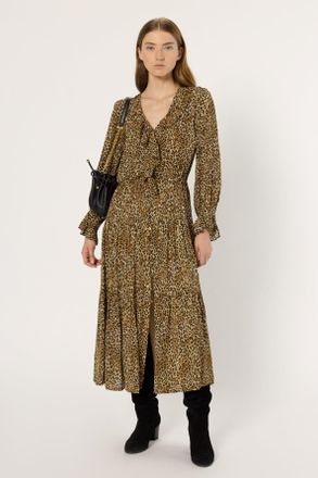 Gerard Darel Robe longue l&eacute;opard &agrave; volants - LYZA - Marron