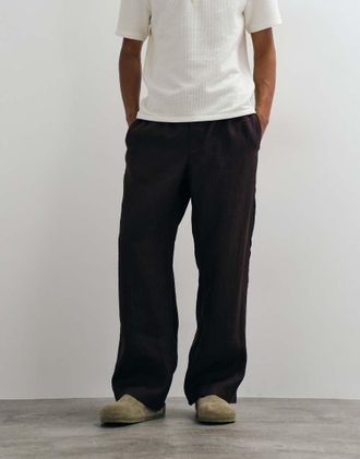 Arket pantalon en lin marron chocolat