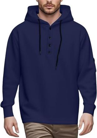 Generic Lightweigh Sweat &agrave; capuche uni pour homme 2026 Printemps 2026 Pull fin &agrave; quart de bouton avec sweat-shirt &agrave; manches longues et &eacute;paules tombantes Haut 