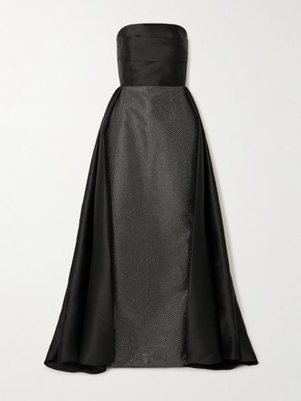 Solace London Tiffany Tr&auml;gerlose Robe Aus Gl&auml;nzendem Twill Mit Falten - Schwarz