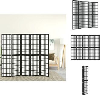 vidaXL 5-tlg. Paravent Japanischer Stil Faltbar 200x170 cm Schwarz - Raumteiler - Faltbarer Paravent - Japanische Einrichtung - Holzdekor - Schwarz