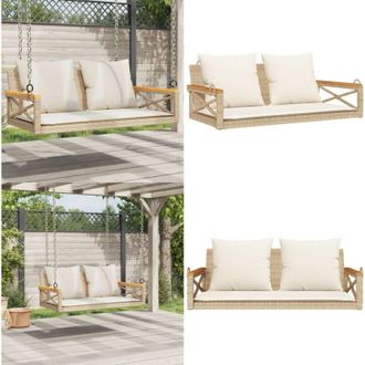 vidaXL Balancelle avec coussins beige 109x62x40 cm r&eacute;sine tress&eacute;e - Balancelle De Jardin - Banc De Jardin - Chaise Suspendue - Fauteuil Suspendu - Relax