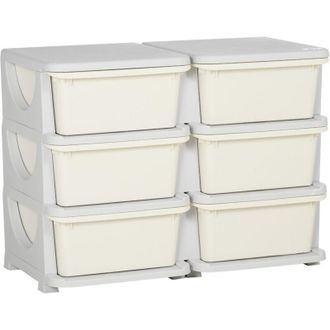 HOMCOM Organisateur de jouets pour enfants - HOMCOM - 3 niveaux avec 6 tiroirs - plastique - 75x37x56,5cm - cr&egrave;me