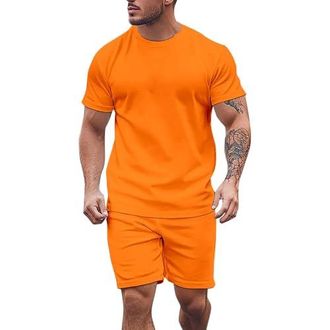 Generic Tenue d&eacute;t&eacute; 2 pi&egrave;ces pour homme - Coupe d&eacute;contract&eacute;e - Pantalon court - T-shirt &agrave; manches courtes et short de jogging - Ensemble 2 pi&egrave;ces - Surv&ecirc;tement