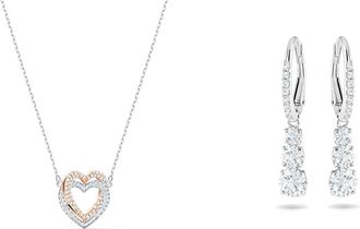 Swarovski Infinity Halskette, Herz, Weiss, Metallmix & Attract Trilogy Ohrringe, Weiss, Rhodiniert