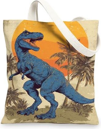 Generic Sacs fourre-tout en toile dinosaure, impression colorée, sacs à provisions respectueux de lenvironnement, sacs à main rétro tropicaux légers et lavabl