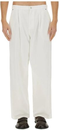 Moschino Homme, Pantalons, Blanc, Taille: M Laurel Crown Emblem Straight Pantalons