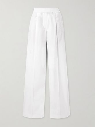 Brunello Cucinelli Pantalon Large En Serge De Coton Mélangé À Plis - Blanc