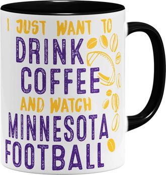 OM3 Minnesota-Coffee - Tasse - Keramik Becher - American Football Mug - 11oz 325ml - Beidseitig Bedruckt - Schwarz