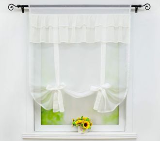 Joyswahl Voile Raffrollo schöne Fertig Gardine transparente Raffrollo mit Bogenabschluss Bändchenrollo BxH 140x140cm Beige 1er Pack