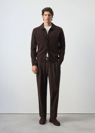 Mango Chemise en maille m&eacute;lang&eacute;e laine et alpaga chocolat - Homme - XXL - MANGO MAN