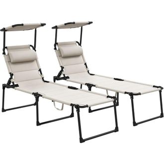 OUTSUNNY Bains de soleil Outsunny Tissu Oxford 70x200x45cm cr&egrave;me