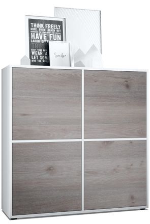 Vladon Highboard Cuba V2 Schrank 104 x 105,5 x 35,5 cm Sideboard mit 8 F&auml;chern, Made in Germany, Korpus in Wei&szlig; matt/Fronten in Eiche Nordic