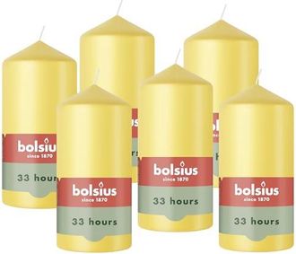 Bolsius Bolsius - Stumpenkerze - frischgelb - 12cm - 6 St&uuml;ck - Brenndauer 33 Stunden - mit nat&uuml;rlichen Extrakten - Nat&uuml;rliches Pflanzenwachs - Ohne Palm&ouml;l