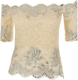 Paco Rabanne Femme, Blouses et Chemises, Beige, Taille: 40 FR Haut en dentelle festonn&eacute;e