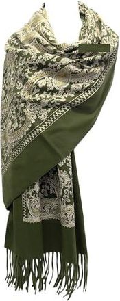 GFM EMBSHL-BB Ch&acirc;le Style Pashmina Brod&eacute; Toucher Cachemire - Automne-Hiver - F&ecirc;te des M&egrave;res Saint Valentin No&euml;l, 4-jtn-vert olive, L