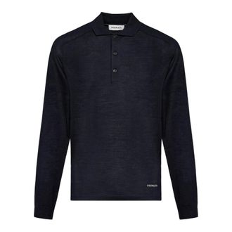 Premiata Homme, Pulls, Bleu, Taille: S Polo &agrave; manches longues en laine et soie