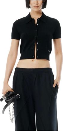 Alexander Wang Femme, Pulls, Noir, Taille: 38 FR SS Polo Cardigan With Knit Logo Patch