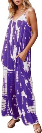 Generic Robes boh&egrave;me 2026 pour femmes, bretelles spaghetti, combinaisons, pantalons teints par nouage, d&eacute;contract&eacute;, grande taille avec poches, violet, L