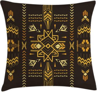 Abakuhaus Geometrisch Kissenbezug, Tribal Vintage-Aztec, Wasser und Schmutz resistent Stoff Digital Druck Für den Innen oder Außen Bereich, 45 x 45 cm, Dunkelbr