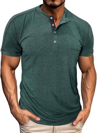 Generic T-shirts d&eacute;contract&eacute;s pour homme - Printemps &eacute;t&eacute; - Manches courtes - Col rond - Couleur unie - Grande taille - T-shirt basique pour homme, Vert, XXL