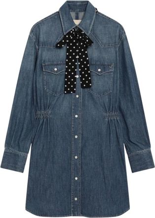 Valentino Garavani Robe en jean avec foulard &agrave; pois - Femme - Robes - Bleu - Taille: 34 FR