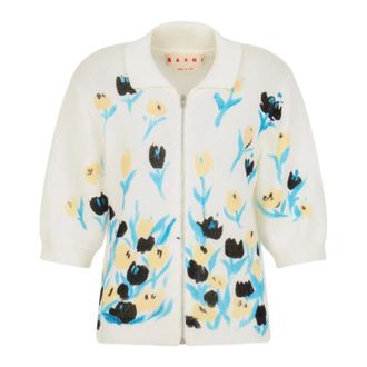 Marni Femme, Pulls, Blanc, Taille: 38 FR Floral Zip Cardigan