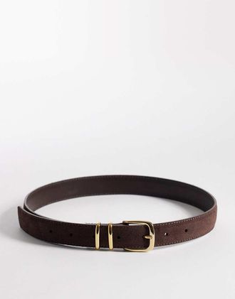 Arket G&uuml;rtel aus echtem Wildleder in Braun mit goldfarbener Schnalle-Brown