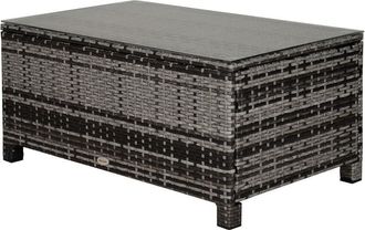OUTSUNNY Table basse de jardin plateau verre tremp&eacute; 5 mm rotin tress&eacute; 85 x 50 x 39 cm Max. 70 Kg gris