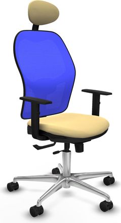 Piqueras y Crespo Arbeitsbankstuhl mit 1D-Armen, h&ouml;henverstellbarer Lendenwirbelst&uuml;tze und festem Kopfteil, ausgestattet mit Syncro/Traslack und injiziertem Schaumstoff