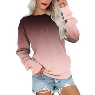 Generic Pullover Damen Farbverlauf- Langarmshirt Damen Streetwear-Trend Sweatshirt Damen Ohne Kapuze Rundhals Süßes Lässig Sport Shirt Langarm Oberteile Pulli