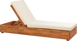 Beliani Gartenliege Akazienholz Heller Holzfarbton mit Auflage weiß verstellbar Fanano