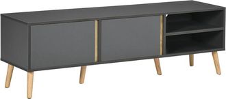 HOMCOM Meuble TV banc TV 2 portes 2 niches design scandinave panneaux particules gris aspect bois clair