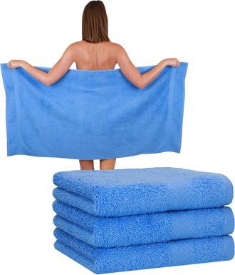 Betz 4 Stück Strandtücher Duschtücher Set Größe 70x140 cm Duschhandtuch Badetuch Strandtuch Handtuch Premium 100% Baumwolle Farbe hellblau