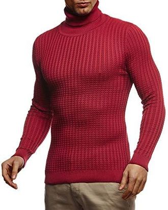 LEIF NELSON LN2115 Pull en tricot, chaud, pour homme, à col roulé, pour lhiver, bordeaux, XXL
