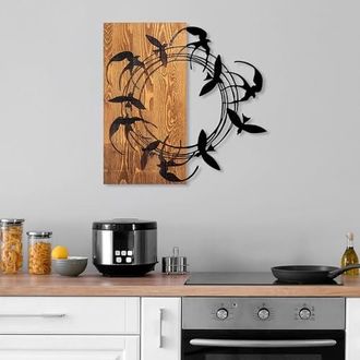 Wallity Elegant Decorative Wooden Wall Accessory, 58 x 58 cm | 100% Wooden (3 cm) & Metal (1.5 mm) | Stylish Walnut & Black Design, Easy Wall Mounting