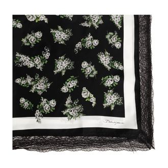 Dolce & Gabbana Femme, Accessoires, Noir, Taille: ONE Size Foulard en soie avec dentelle