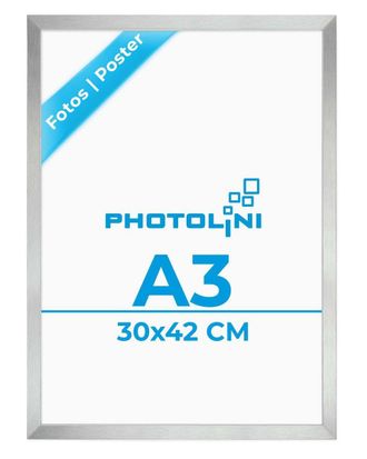 Photolini Bilderrahmen A3 Holz MDF Silber, A3 Bilderrahmen 30x42 Holz MDF, DIN A 3 Rahmen mit Acrylglas, Picture Frame 42x30 zum Aufh&auml;ngen, Rahmen 42 x 30 mit Z
