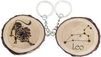 Generico Porte-cl&eacute;s en bois naturel avec symbole astrologique du Lion et constellation Leo, marron, Taille Unique