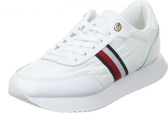 Tommy Hilfiger Damen Runner Sneaker Essential Runner Global Stripes aus Leder, Weiß (White), 38