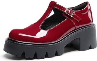 Dream Pairs Chaussures Mary Jane pour femme avec bride en T - Plateforme basse - Talons carr&eacute;s - Bout ferm&eacute; - Confortables - Bout rond - Chaussures de f&ecirc;te de mar