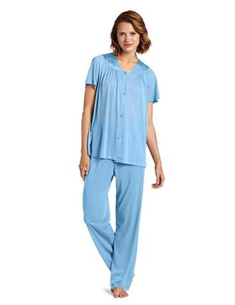 Exquisite Form Damen Plus Size Coloratura Nachtw&auml;sche Kurzarm Pyjama Set 90807 Pyjamaset, Purity Blue, 50