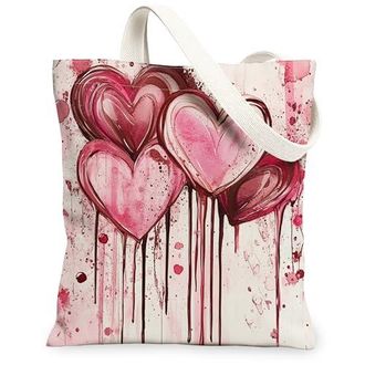 Generic Sacs fourre-tout en toile motif coeur, sacs d&eacute;picerie r&eacute;utilisables, sacs d&eacute;picerie printaniers, l&eacute;gers, lavables en toile pour lext&eacute;rieur, les voyage