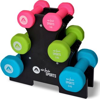 Apollo Hantel Set Kurzhantel Fitness 2x1kg, 2x2kg, 2x3kg inklusive Hantelständer für Kurzhantelset für Frauen & Männer Dumbbell weights 1kg, 2kg, Hanteln 3kg